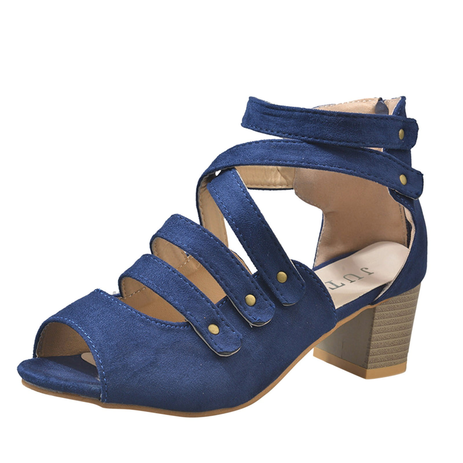 zuwimk High Sandals For Women,Women Platform Heels with Block Heel and Ankle Strap Design Blue ...