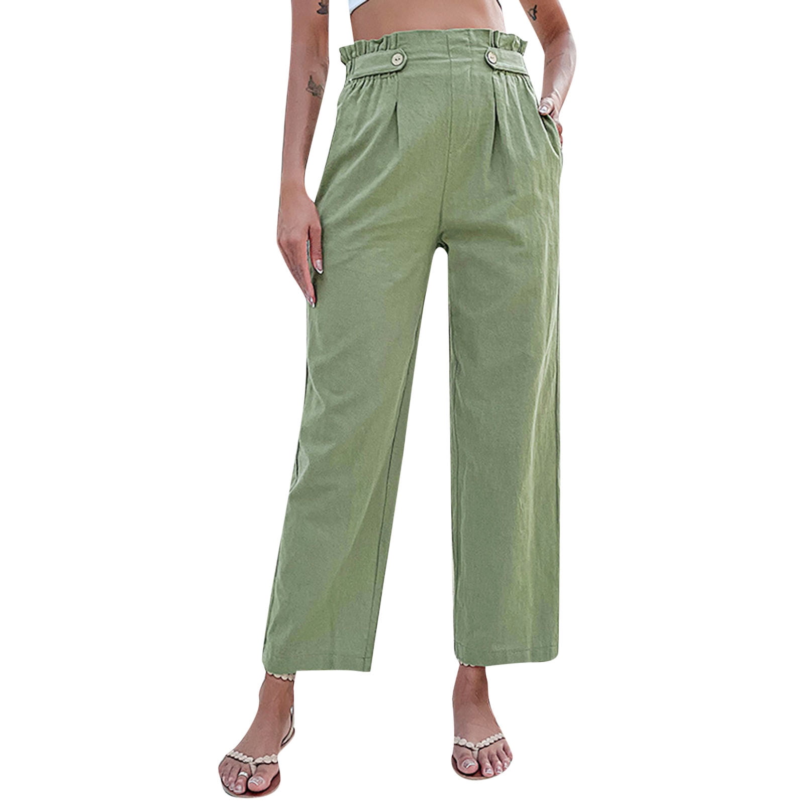Zuwimk Womens Pants Casual Womens Tapered Pants Linen Drawstring Back