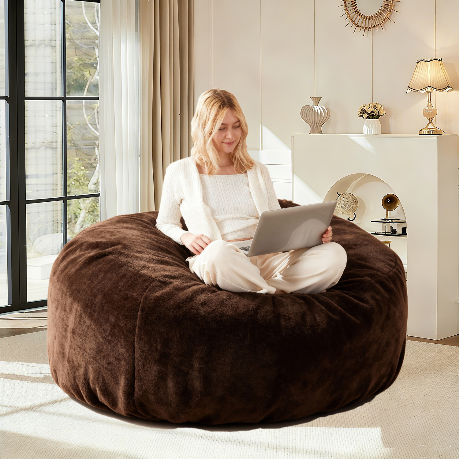 zyoiszvq 3.5ft Adult Bean Bag Chairs with Removable Cover,Flannel Bean ...