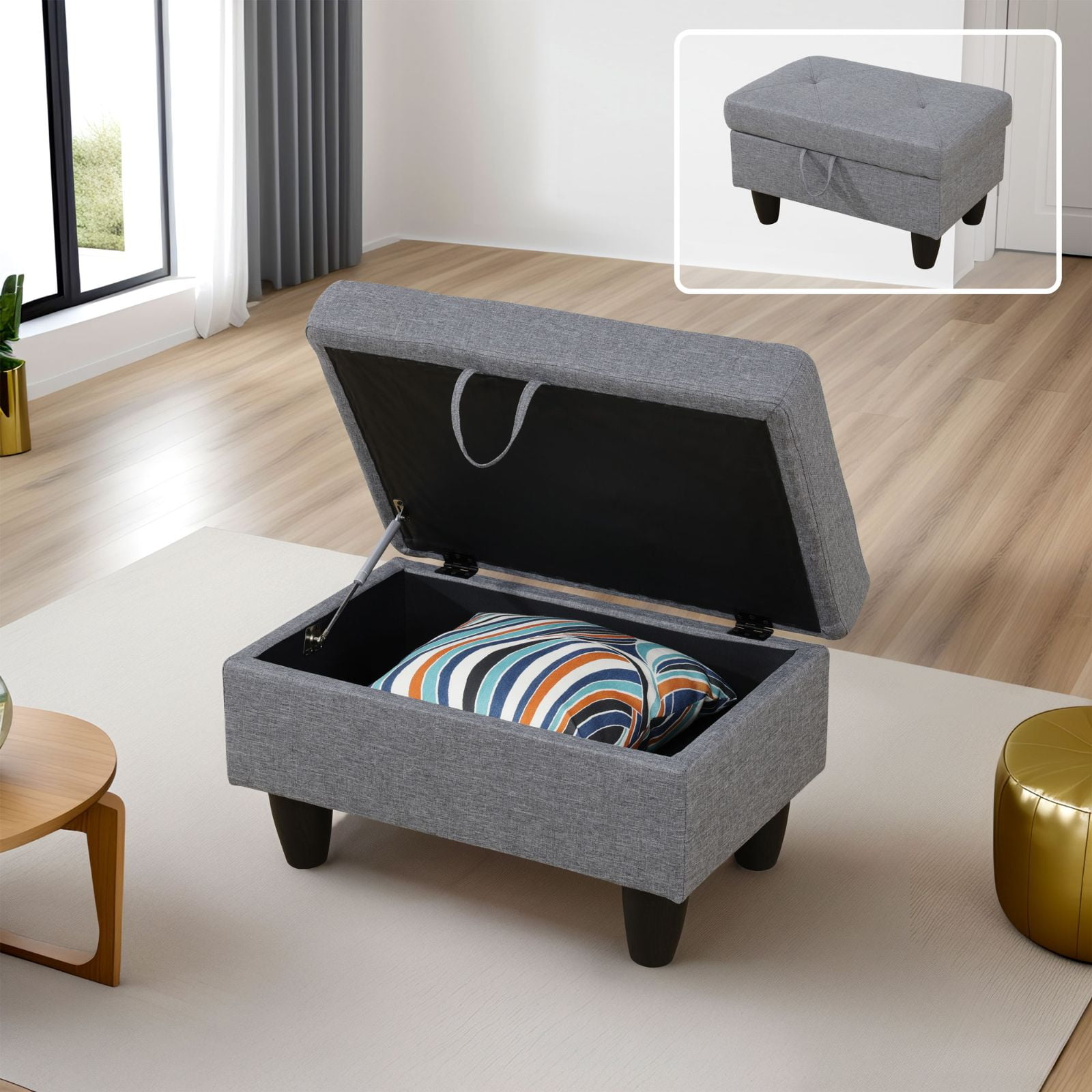 zyoiszvq 28.5" Linen Rectangle Ottoman with Storage for Living Room ...