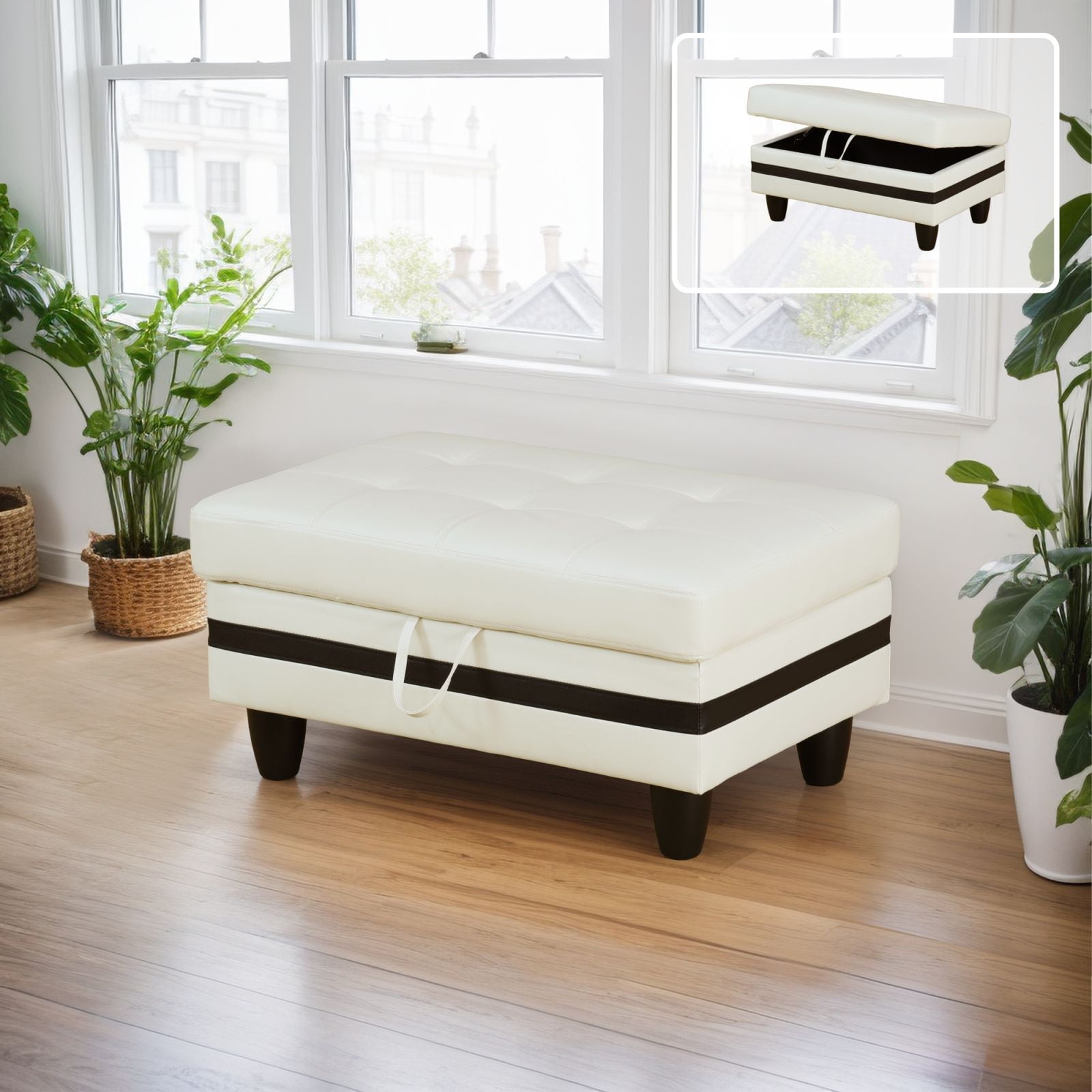 zyoiszvq 34" Faux Leather Storage Ottoman for Living Room, Footstool ...