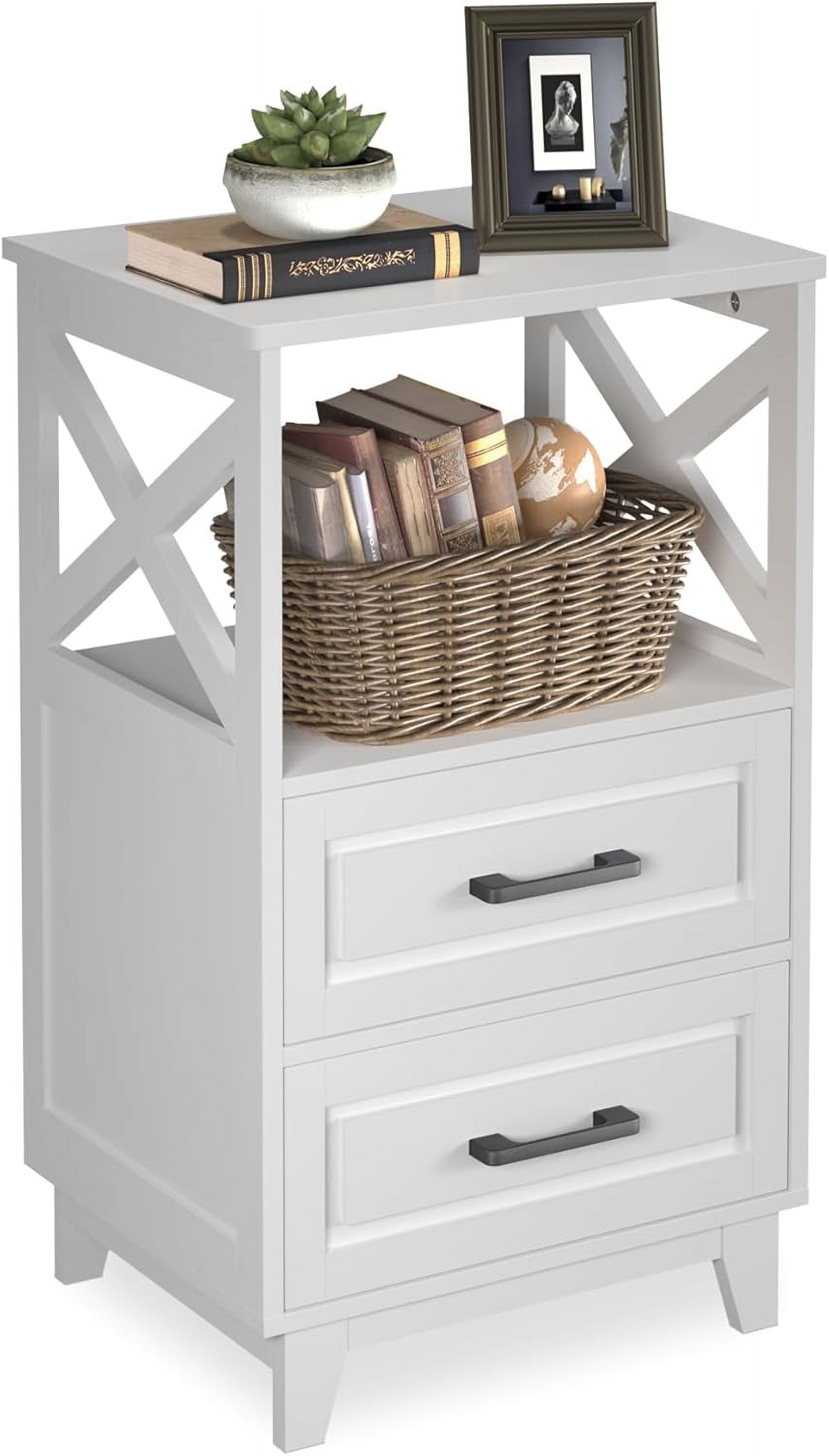 zzppy 30" Tall Nightstand, White Side Table with 2 Drawers and Open ...