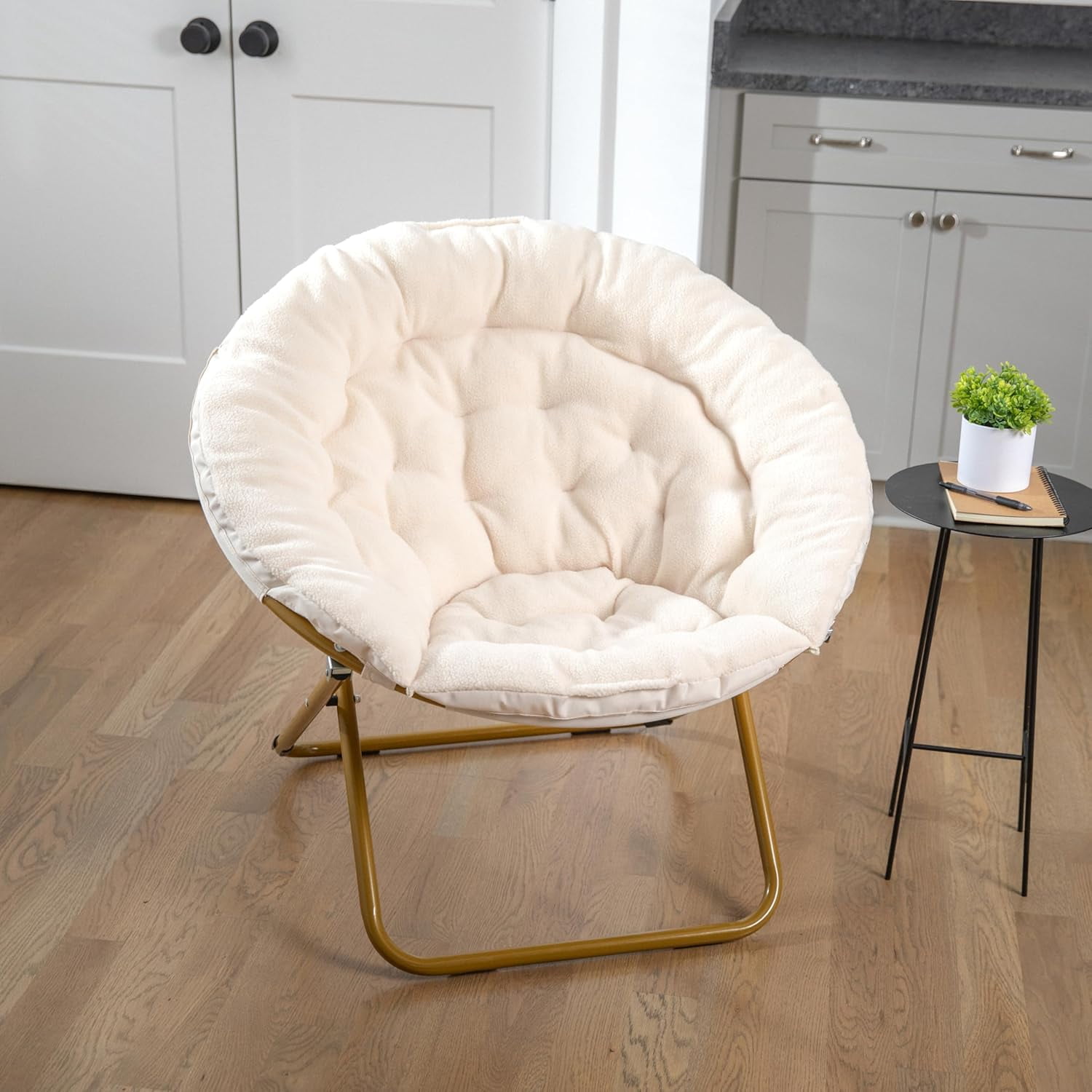 zzppy Ersa 38" Oversize Portable Faux Fur Folding Saucer Moon Chair for ...
