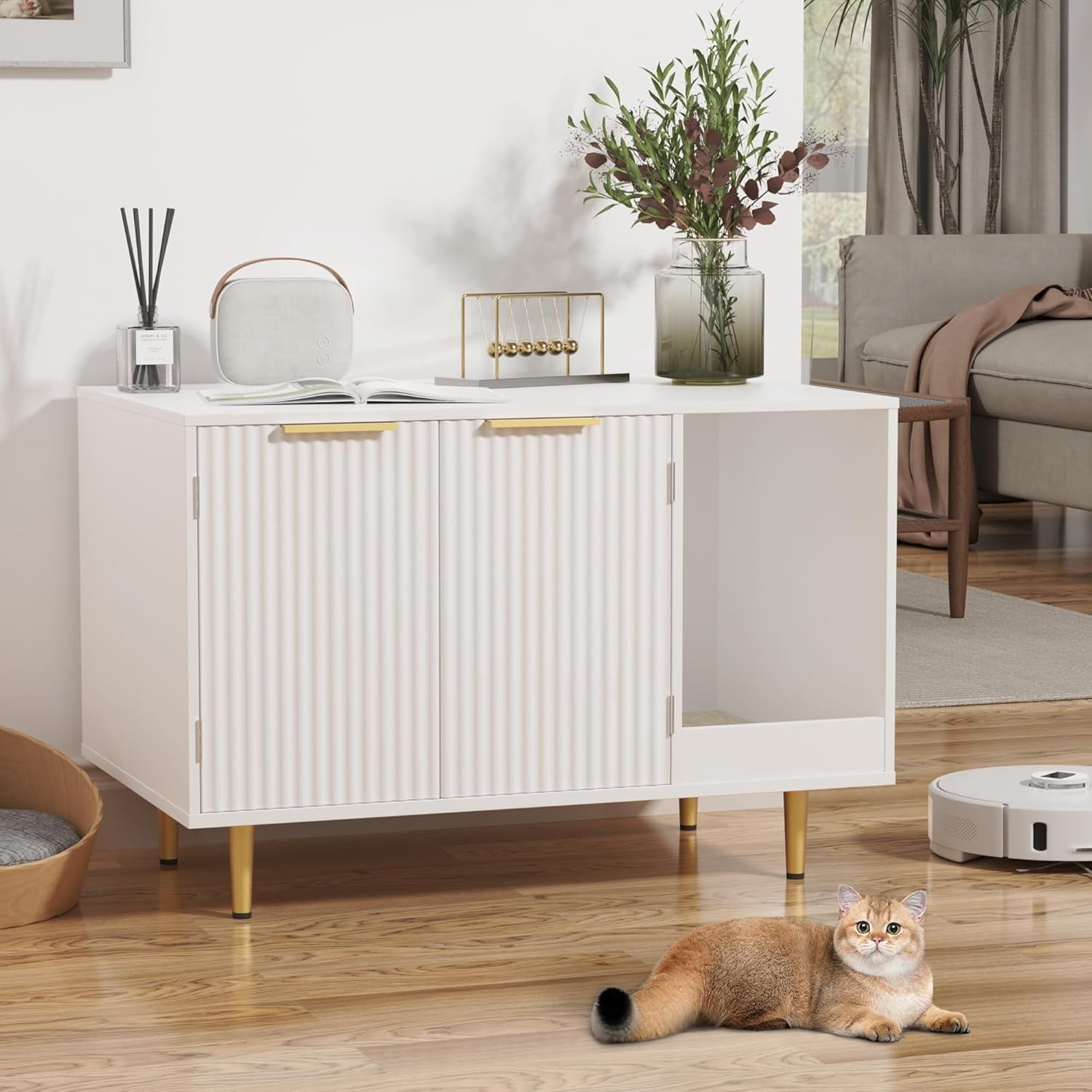 zzppy Litter Box Enclosure, Cat House Litter Box Furniture Hidden with ...