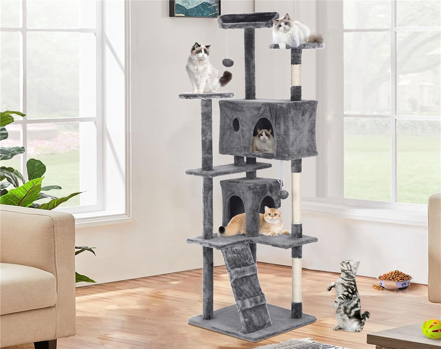 zzppy Multi-Level Cat Tower Kitten Tree & Cat Condo With Plush Padded ...