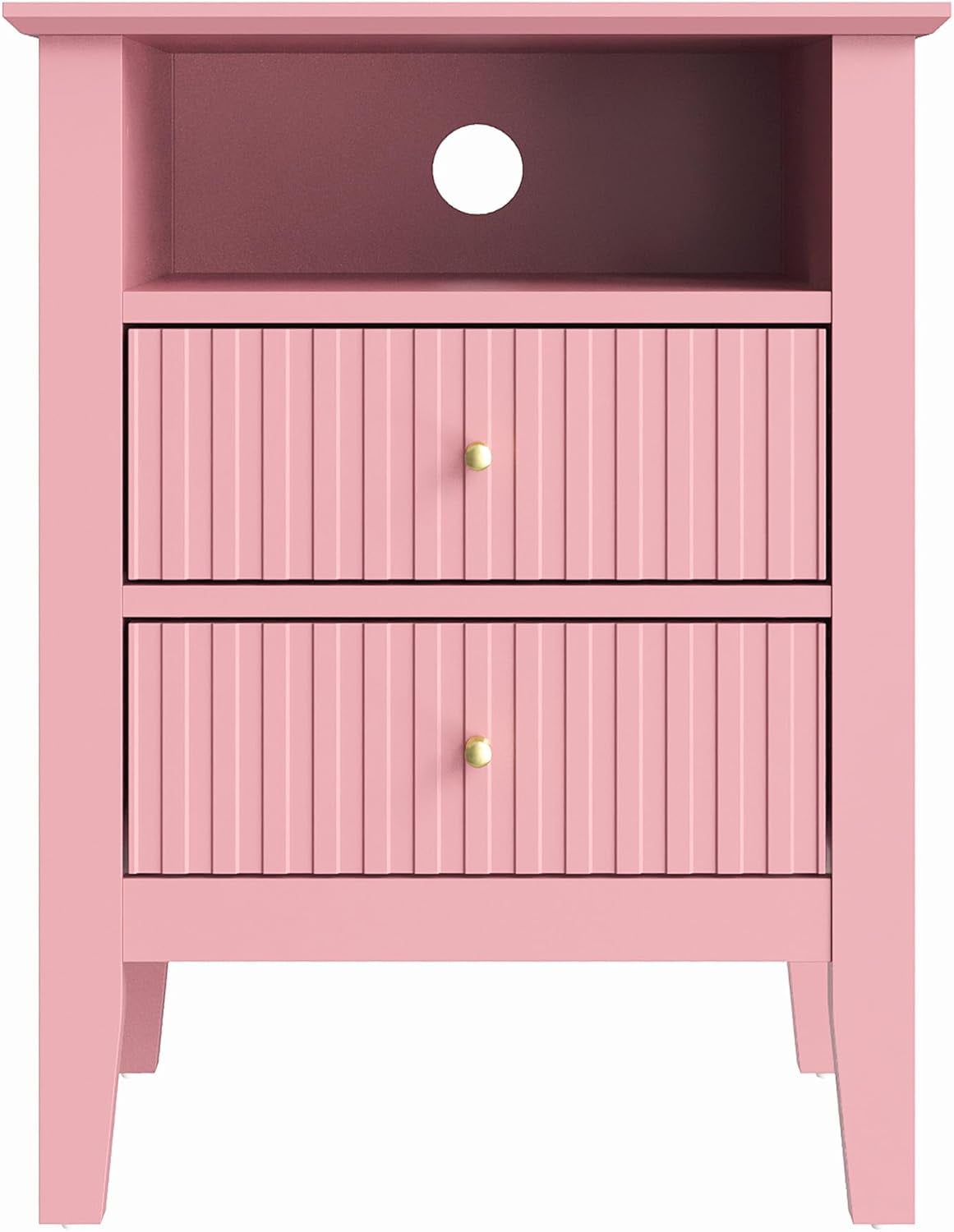 zzppy Pink Fluted Nightstand with 2 Drawers, Colorful Nightstand for ...