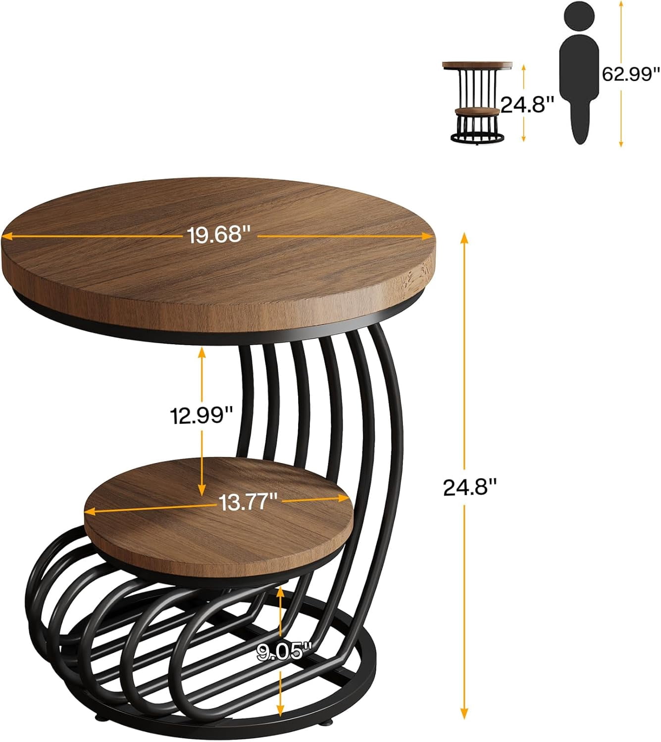zzppy Round End Side Table: Side Table with 2 Tiers Storage Shelves ...