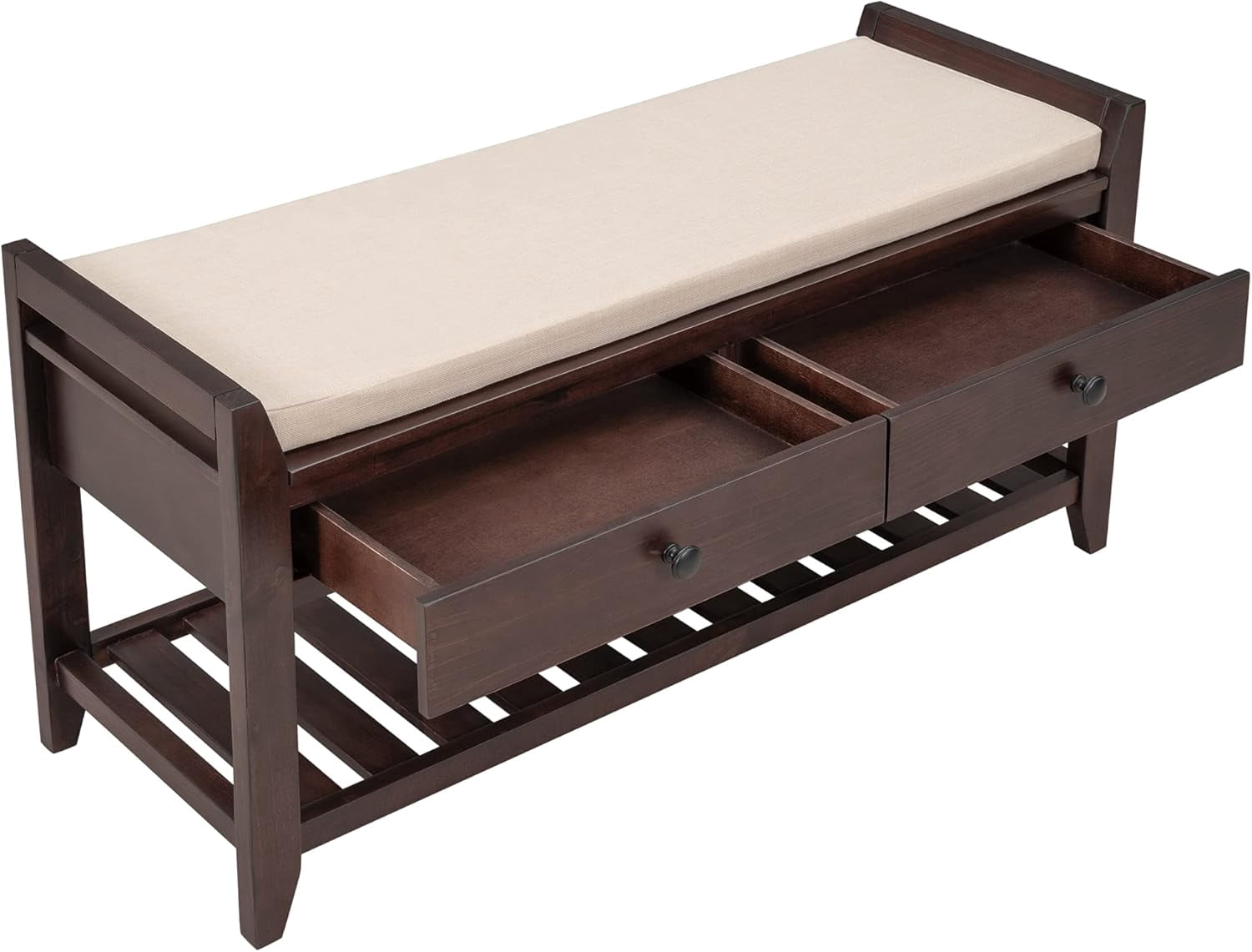 zzppy Storage Bench with 2 Drawers, Solid Wood Shoe Bench with Open ...