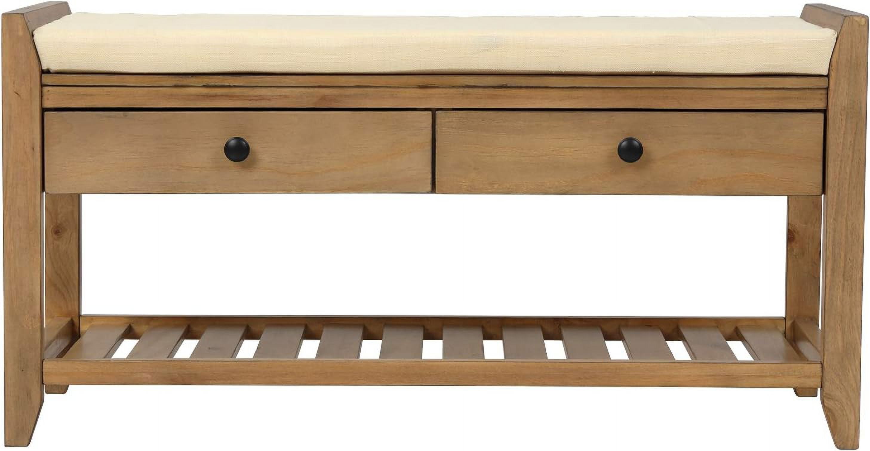 zzppy Storage Bench with 2 Drawers, Solid Wood Shoe Bench with Open ...