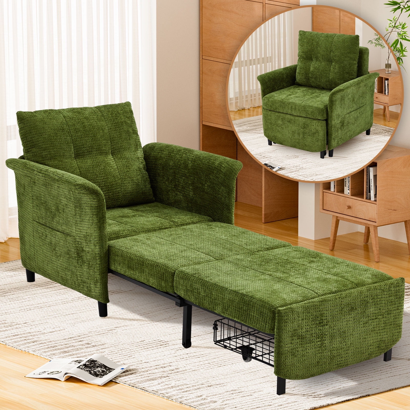 zzw 4-in-1 Convertible Sleeper Chair, 79" Long Pull Out Bed with ...